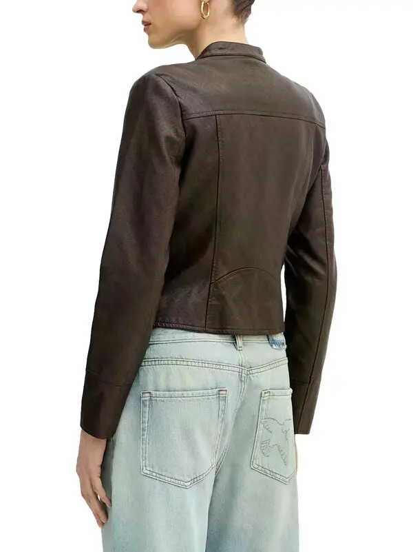 Guess Monogram-embossed Band-collar Zip-up Jacket - Brown