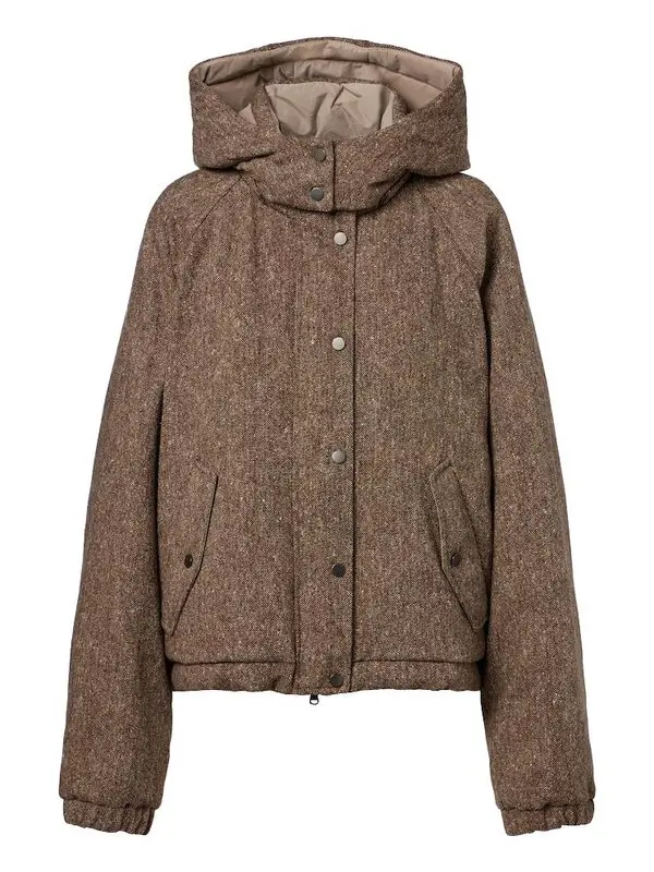 Brunello Cucinelli Hooded Wool-blend Down Jacket - Brown