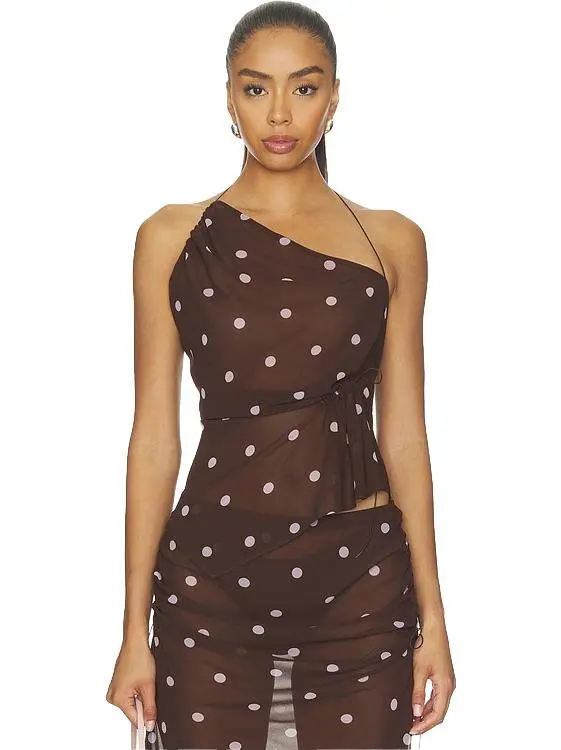 L'academie Ramona Top With Halterneck Tie Closure - Brown