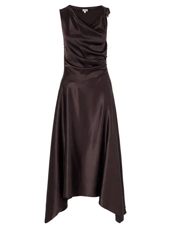 Staud Portia Off-the-shoulder Asymmetric Stretch-silk Gown - Brown