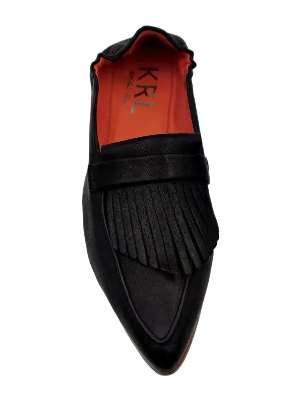 KROLL Leather Loafers With Fringe Detail - Black