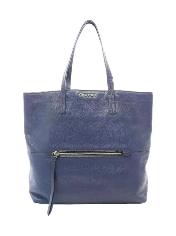 Miu Miu 2000s Zip-pocket Leather Tote Bag - Blue