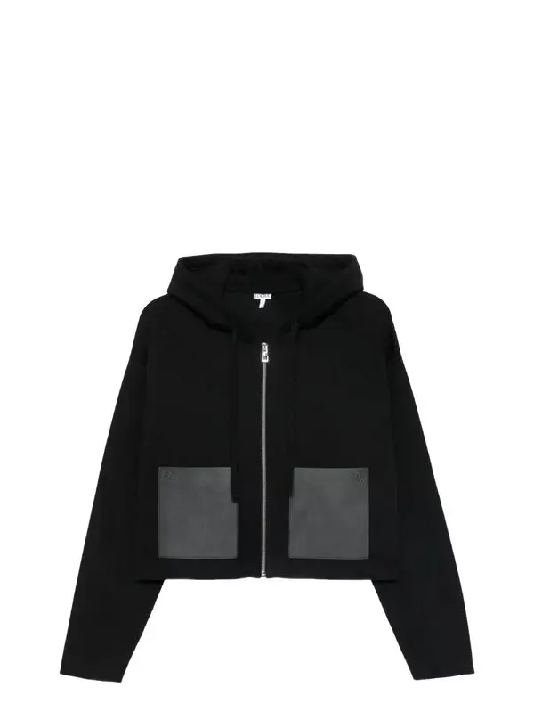 Loewe Zip-up Wool Hoodie With Anagram Detail - Black