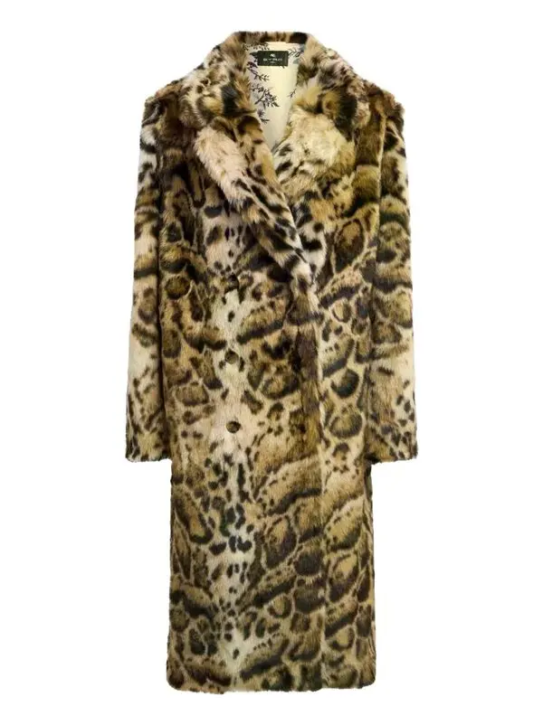 Etro Faux-fur Coat With Leopard-motif - Neutrals