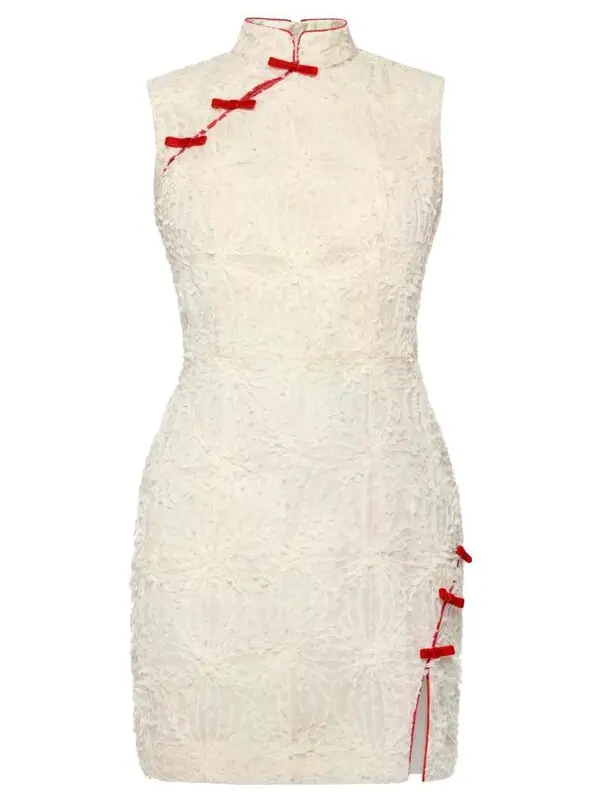 ANOUKI Textured Mini Dress With Bow Embellishments - Neutrals