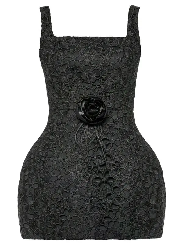 ANOUKI Guipure Lace Rose-appliqué Mini Dress - Black