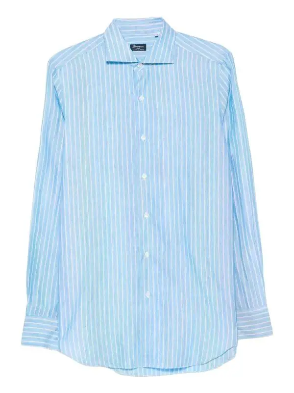 FINAMORE 1925 Striped-print Long-sleeve Shirt - Blue