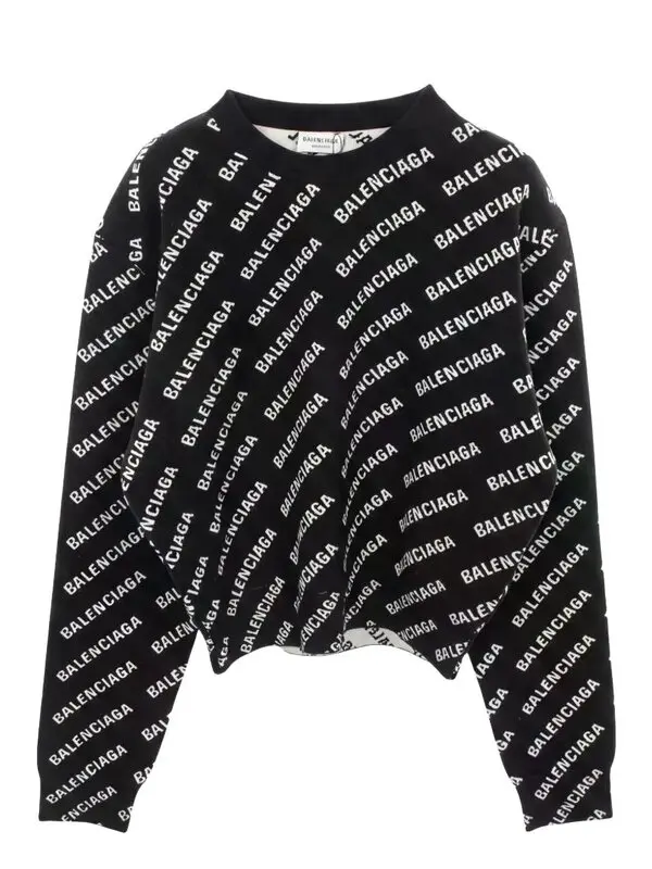 Balenciaga Logo-pattern Crew-neck Sweater - Black