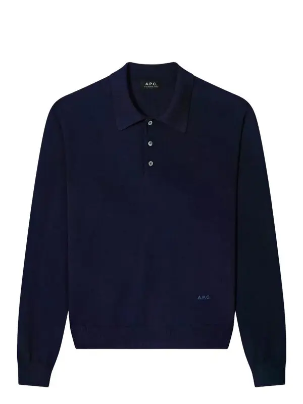 A.p.c. Logo-embroidered Long-sleeve Polo Shirt - Blue