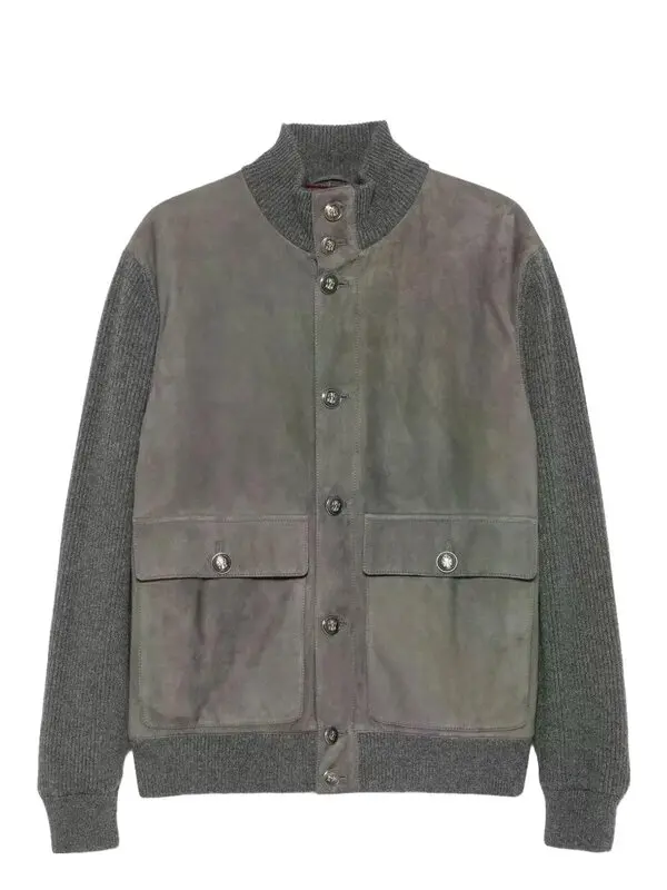 Brunello Cucinelli Suede-panel Ribbed Jacket - Grey