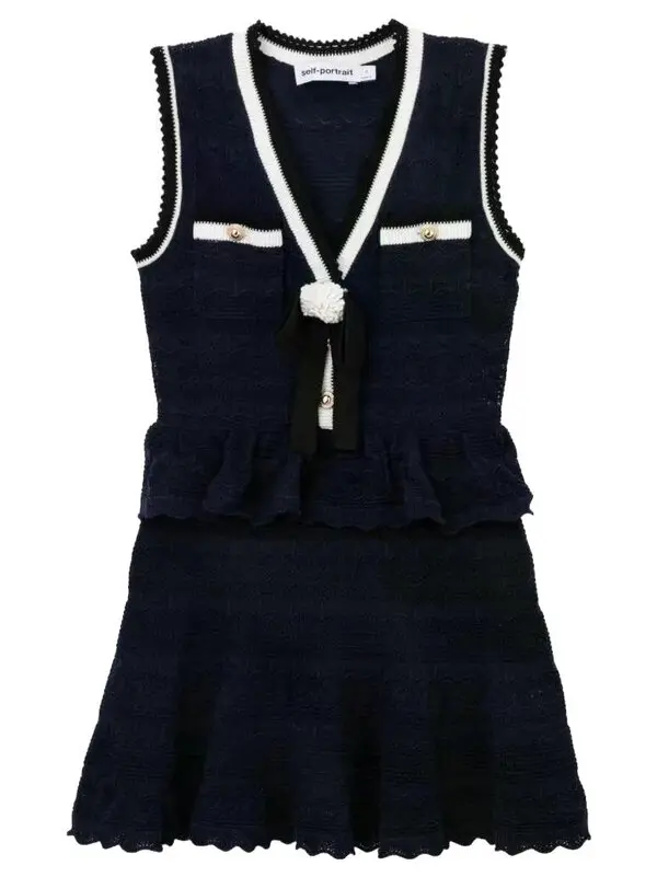 SELF-PORTRAIT Ruffled Crochet-knit Mini Dress - Blue