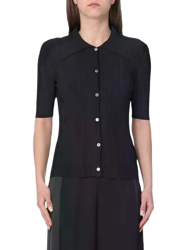 TELA Ribbed-knit Short-sleeve Shirt - Black