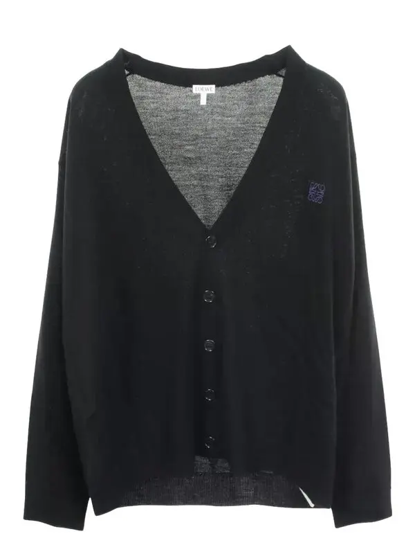 Loewe Anagram Embroidered V-neck Cardigan - Black