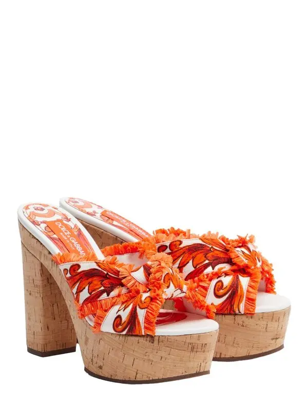 Dolce & Gabbana Majolica Brocade Platform Sandals - Orange