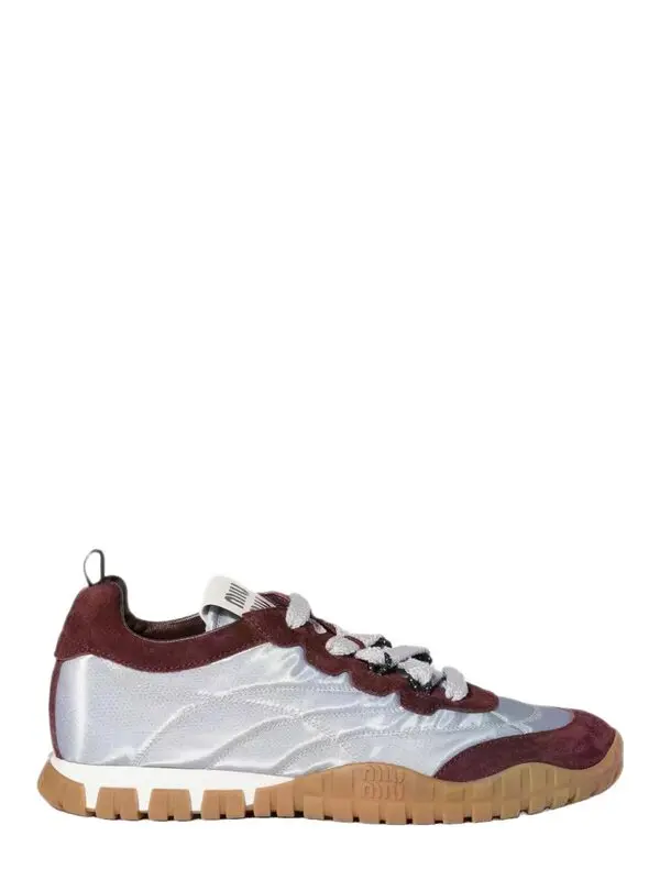 Miu Miu Technical Fabric And Suede Tyre Sneakers - Silver