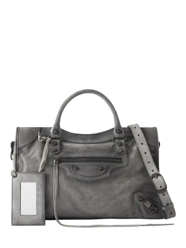 Balenciaga Le City Medium Embellished Suede Shoulder Bag - Gray