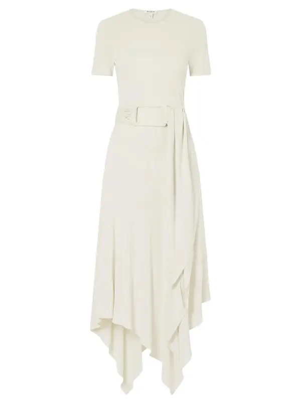 Alaïa Belted Asymmetrical Jersey Midi Dress - Neutrals