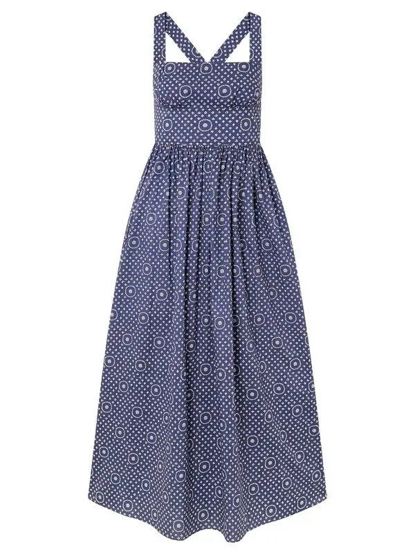 Matteau Gathered Printed Organic Cotton Midi Dress - Blue