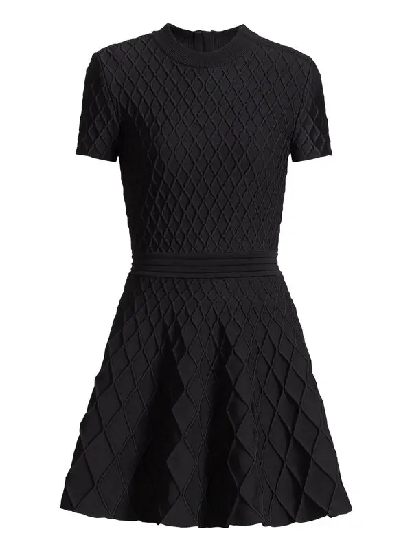 Balmain Geometric Knit Flared Mini Dress - Black