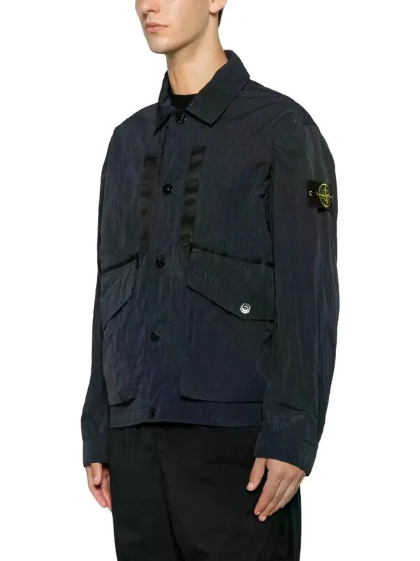 Stone Island Logo Patch Crinkled Jacket - Blue