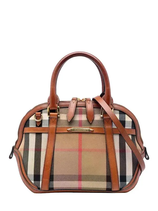 Burberry Leather Trimmed Canvas Satchel - Brown