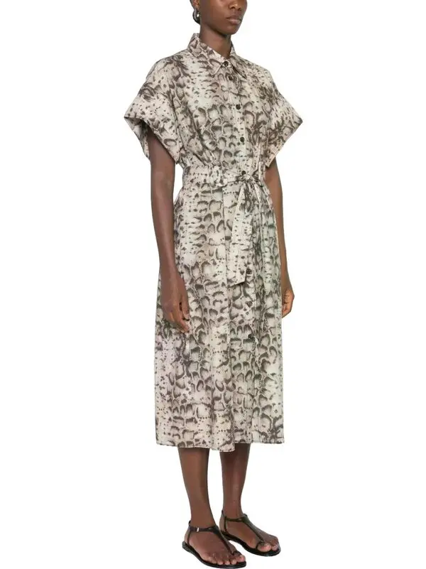 Pinko Snake-pattern Belted Midi Dress - Neutrals