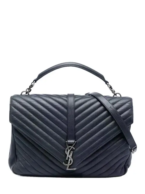 Saint Laurent Leather Monogram College Satchel - Blue