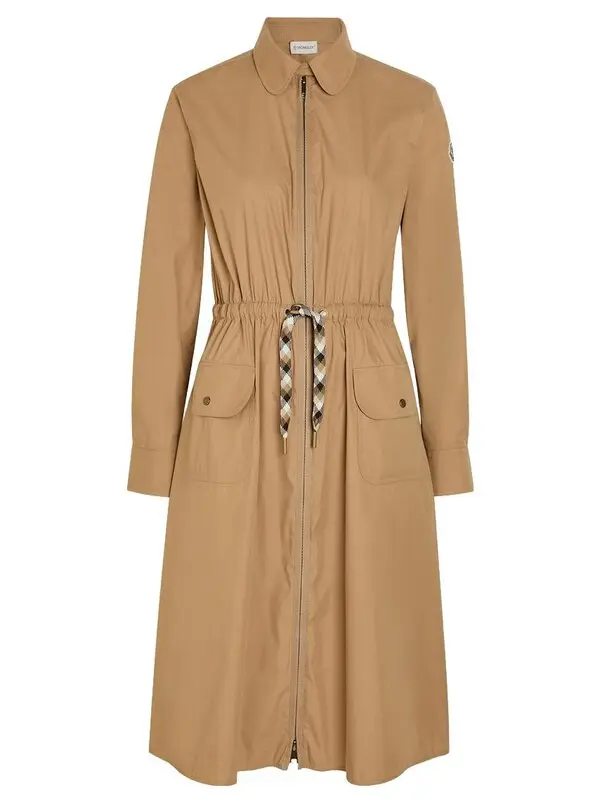 Moncler Drawstring Poplin Midi Shirt Dress - Beige