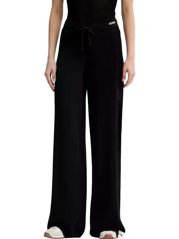 Guess Wide-leg Track Pants With Logo Embroidery - Black