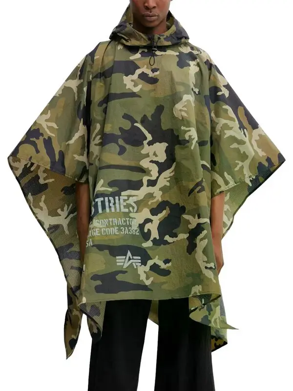 Alpha Industries Camouflage Print Hooded Poncho - Green