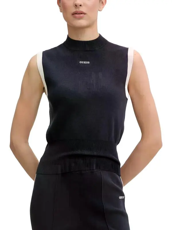 Guess Logo Print High Neck Sleeveless Top - Blue