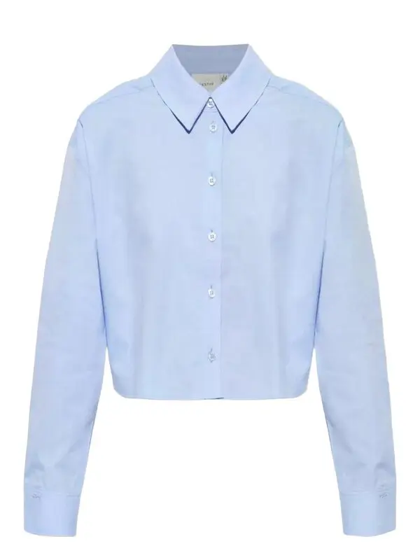 GESTUZ Cropped Cotton Shirt - Blue