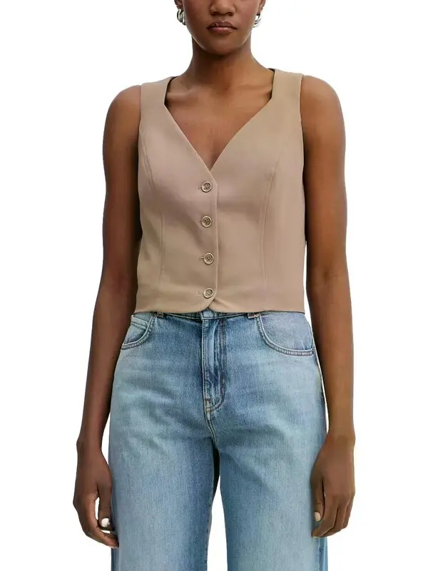 Guess Sleeveless Button-up Vest - Brown