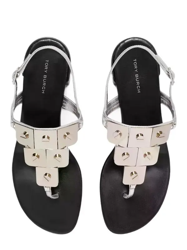 Tory Burch Embellished Slingback Block Heel Sandals - Silver