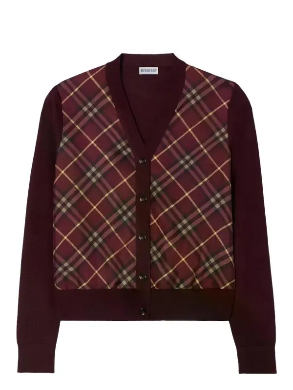 Burberry Check Panel Wool Silk Cardigan - Red