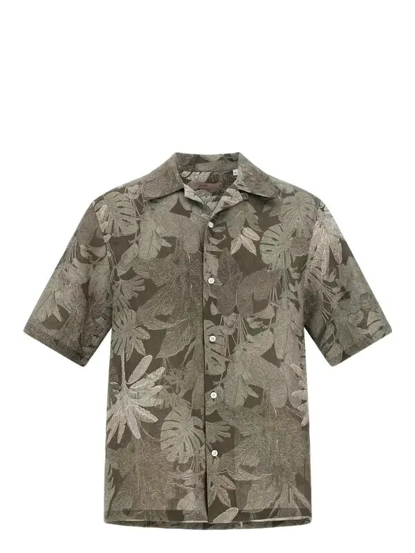 Herno Tropical-print Linen Shirt - Green