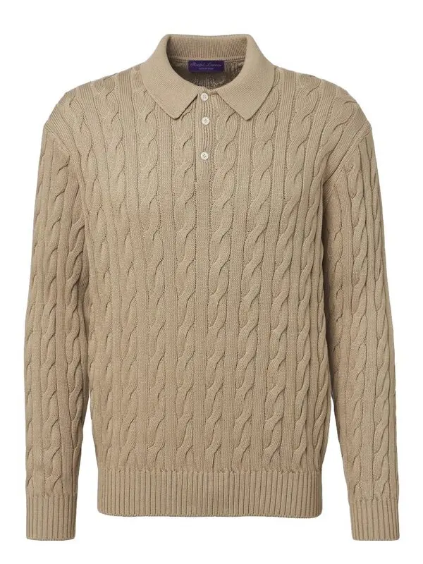 Ralph Lauren Purple Label Cable-knit Cotton And Silk Polo Sweater - Beige