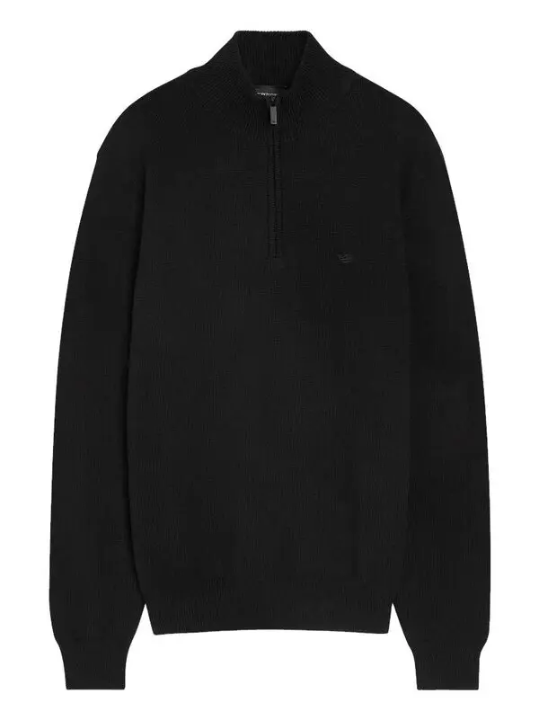 Emporio Armani Half-zip Sweater With Embroidered Logo - Black