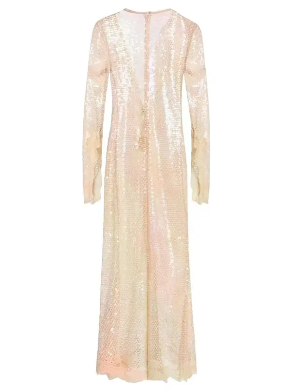 Elie Saab Sequin Embellished Lace Trim Midi Dress - Neutrals