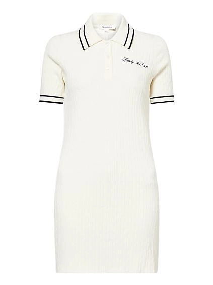 Sporty & Rich Woven Mini Cable Dress - Ecru/navy