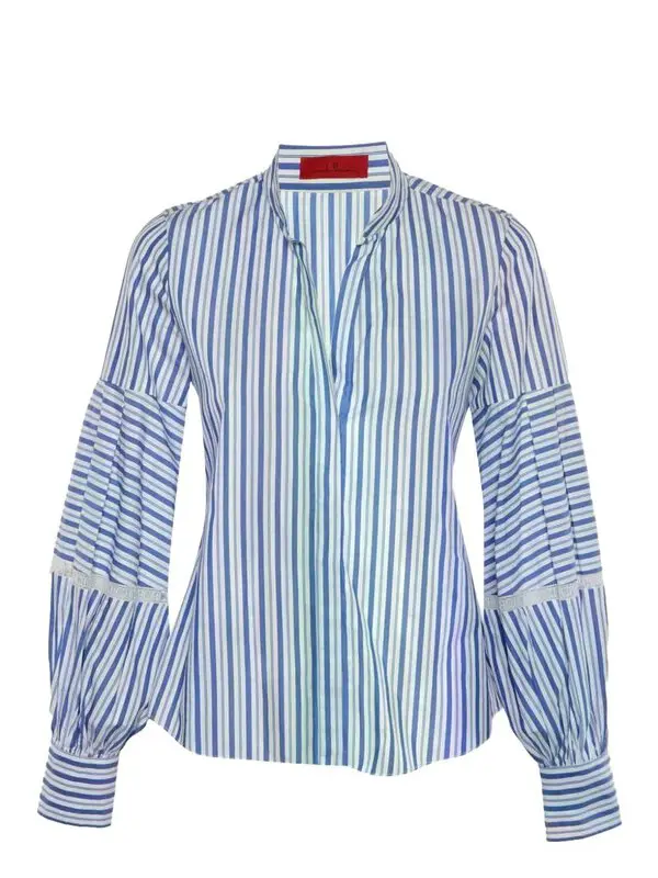 Carolina Herrera Striped Lace-trim Blouse - Blue