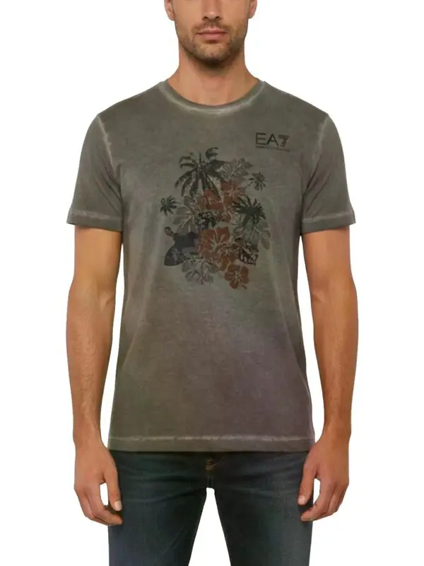 Emporio Armani Floral-print Ea7 T-shirt - Grey