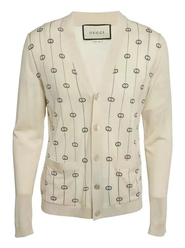 Gucci Gg Intarsia Wool Cardigan - Neutrals