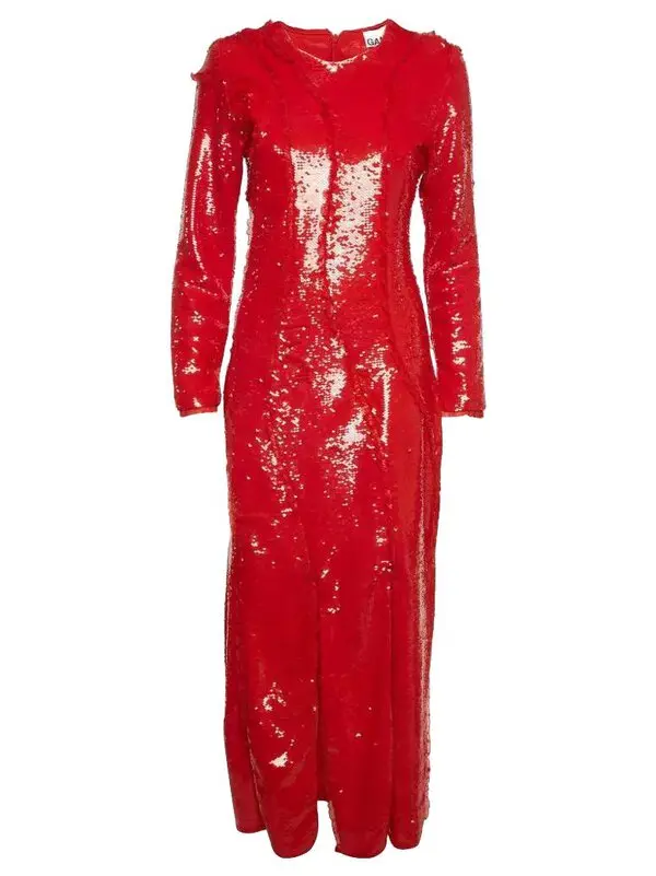 GANNI Long-sleeves Maxi Dress - Red