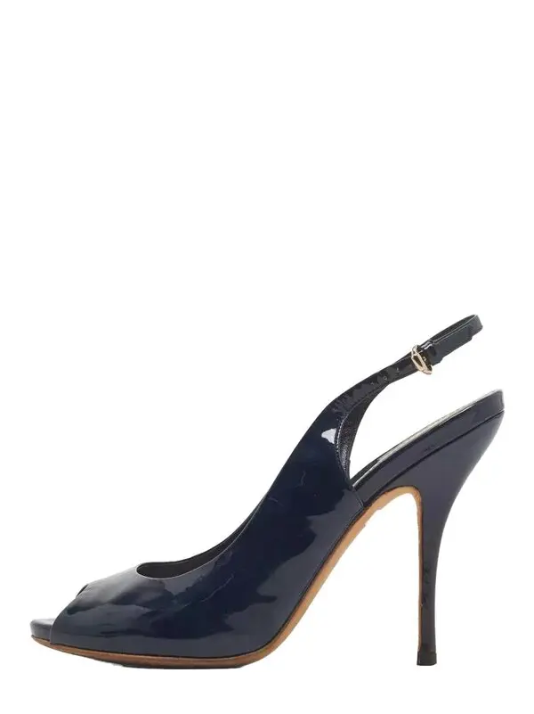 Gucci Navy Patent Leather Peep-toe Slingback Pumps - Blue