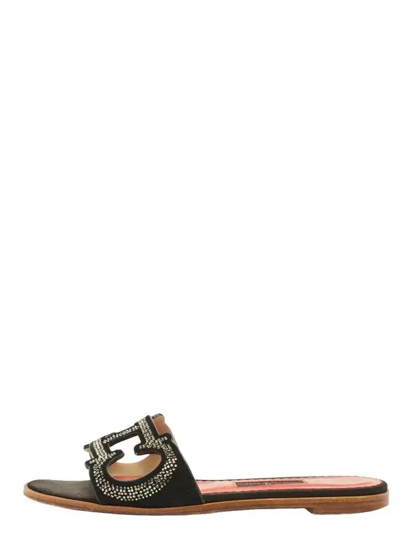 Carolina Herrera Crystal-embellished Suede Flat Sandals - Black