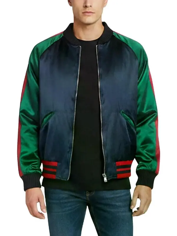 Gucci Long-sleeve Bomber Jacket With Panther Appliqu - Blue