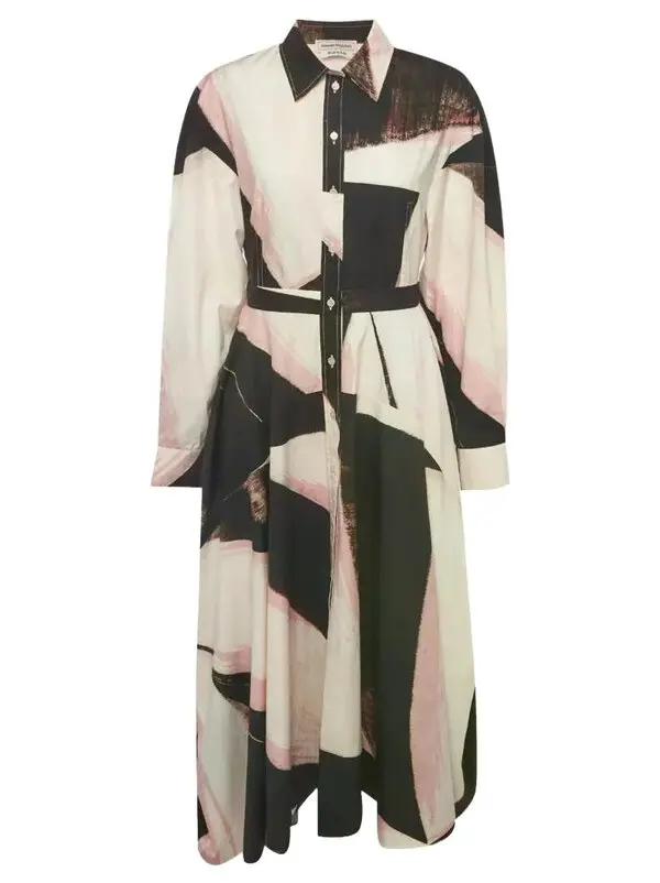 Alexander McQueen Abstract-print Shirt Midi Dress - Neutrals
