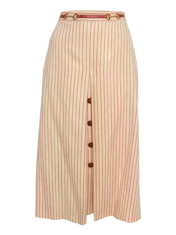 Gucci Horsebit Detail Striped Midi Skirt - Neutrals