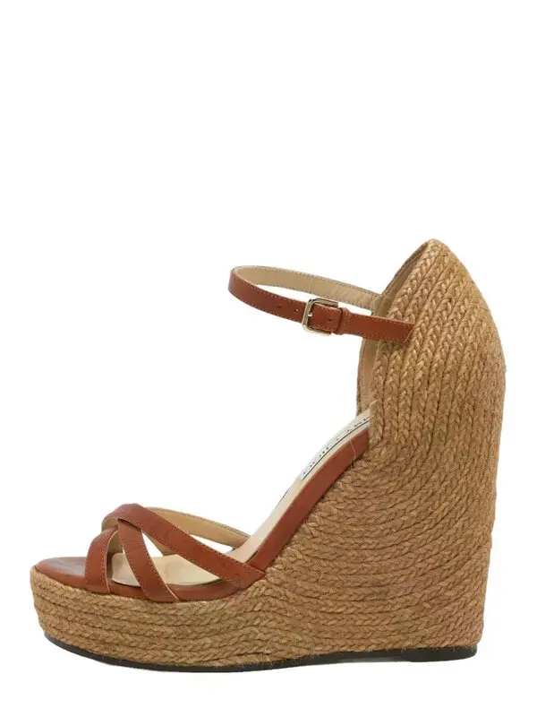 JIMMY CHOO Crossover Strap Wedge Sandals - Neutrals